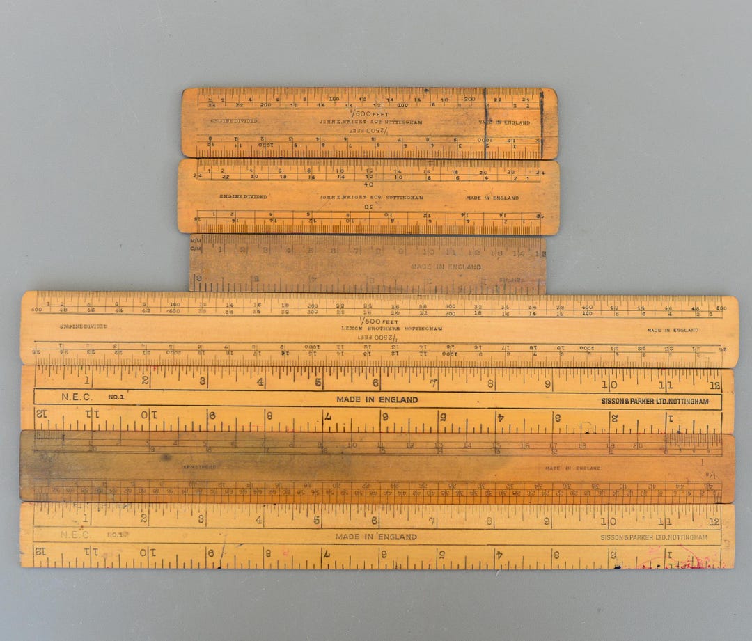 Set 7 Vintage Wooden Ruler Advertising Rulers Wood Rule England Sewing ...