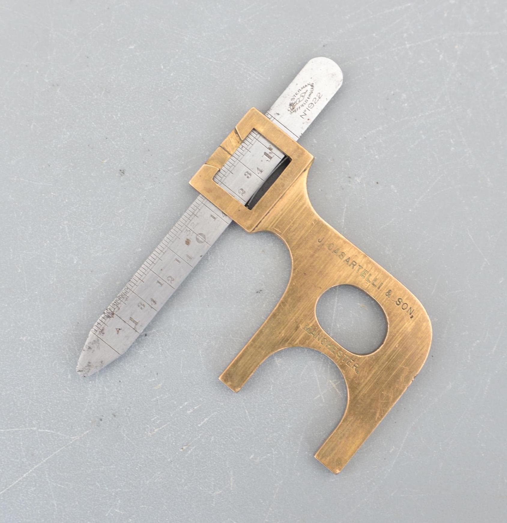 Vintage Rare J.casartelli & Son Manchester Brass Depth Gauge Steel Rule ...