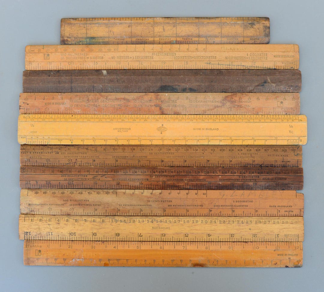 Set 10 Vintage Wooden Ruler Advertising Rulers Wood Rule England Sewing ...