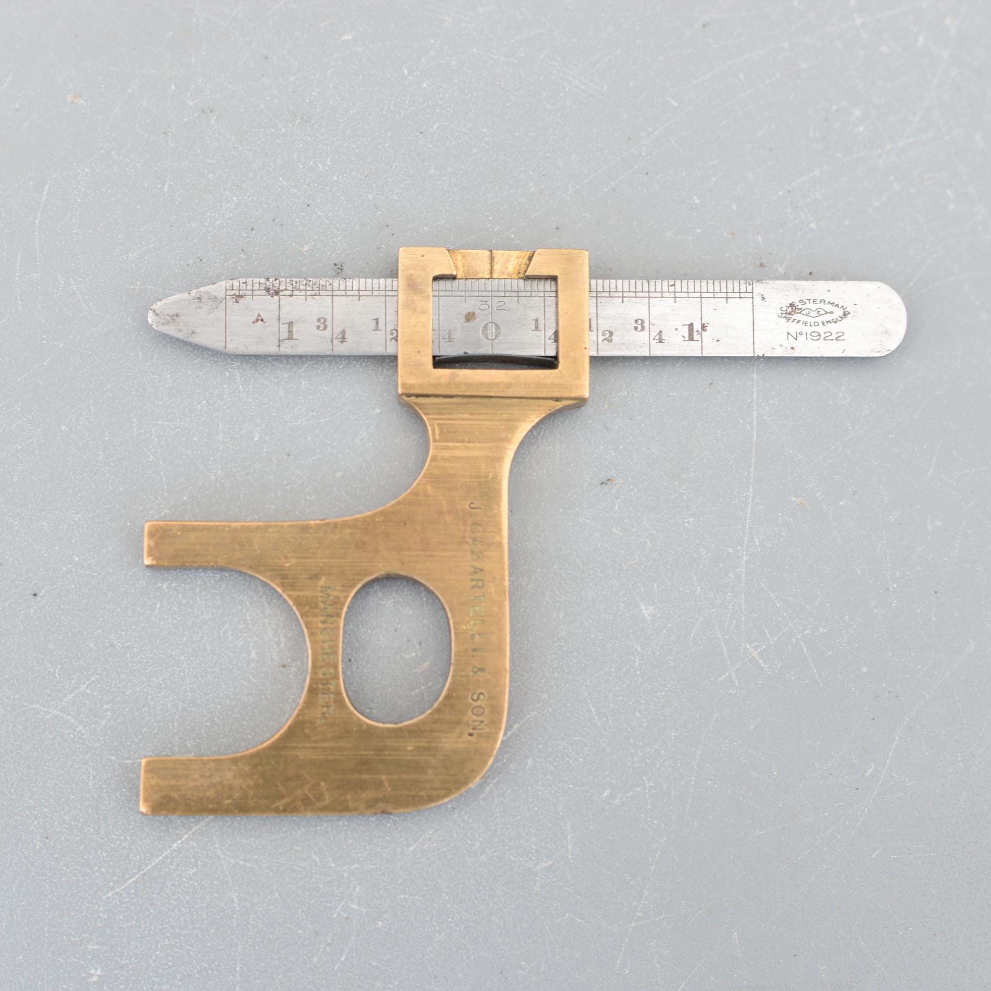 Vintage Rare J.casartelli & Son Manchester Brass Depth Gauge Steel Rule ...
