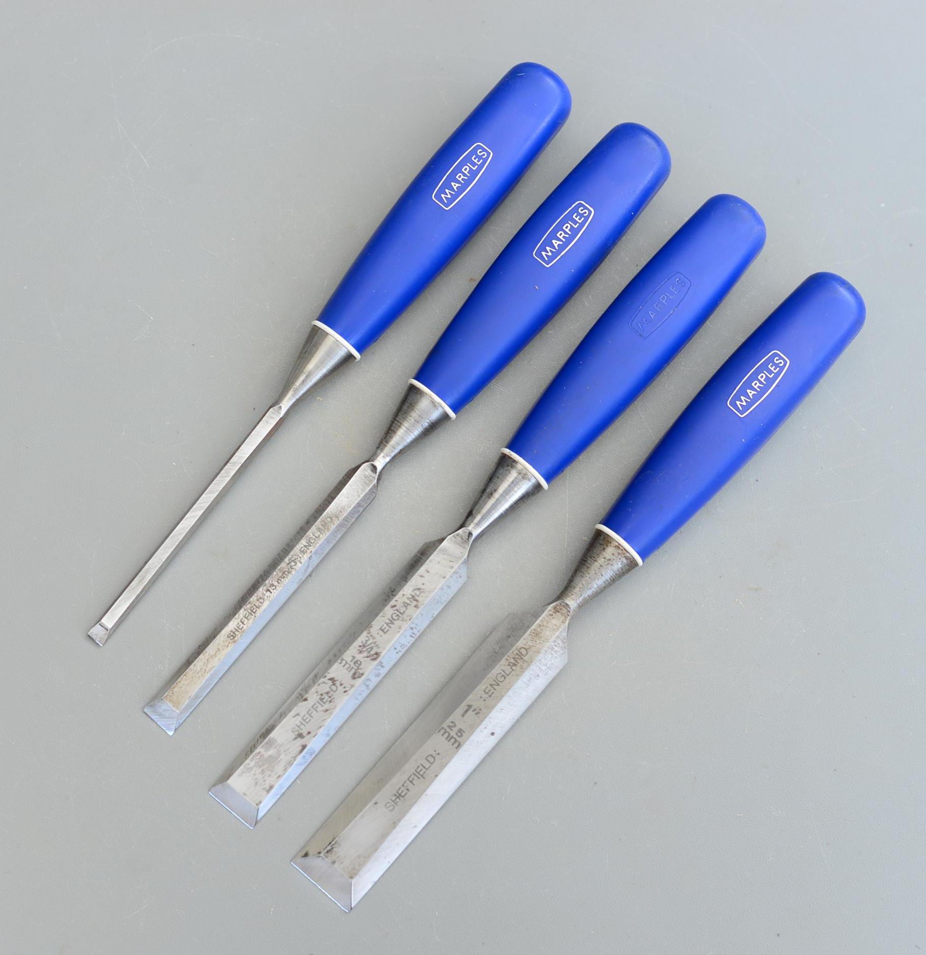 Set 4 Vintage Marples Wood Bevel Edge Chisel Sheffield England 1/4, 1/2 ...