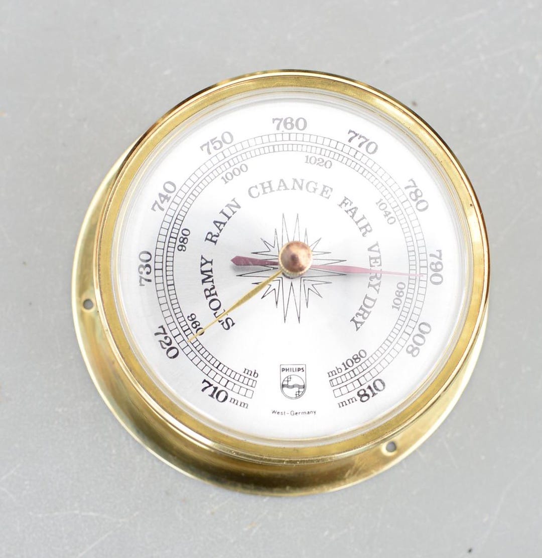 Vintage PHILIPS West Germany Brass Aneroid Barometer - Etsy
