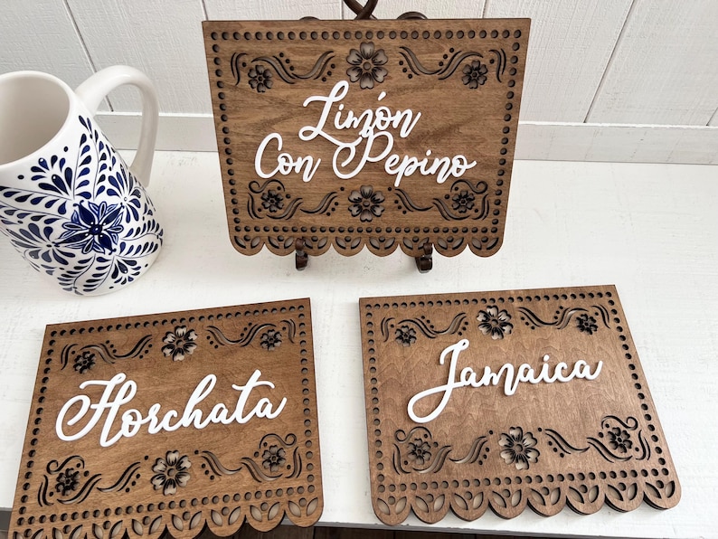 Aguas Frescas Wood Signs: Papel Picado Agua Fresca Signs, Horchata ...