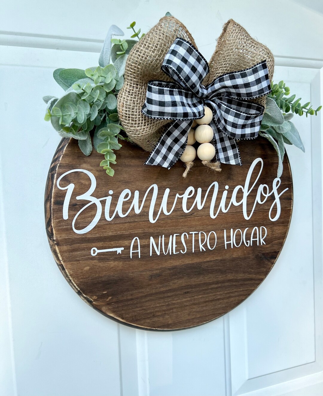 Bienvenidos Wood Door Hanger: Spanish Welcome Sign, Farmhouse Decor - Etsy