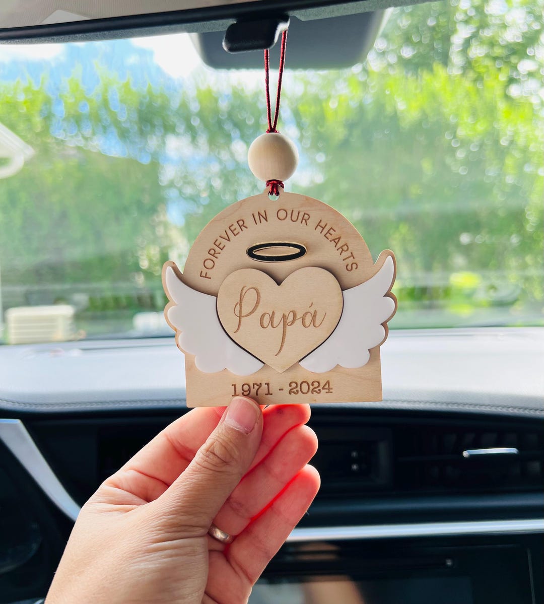 Custom Engraved Memorial Car Charm: Walnut Remembrance Ornament - Etsy