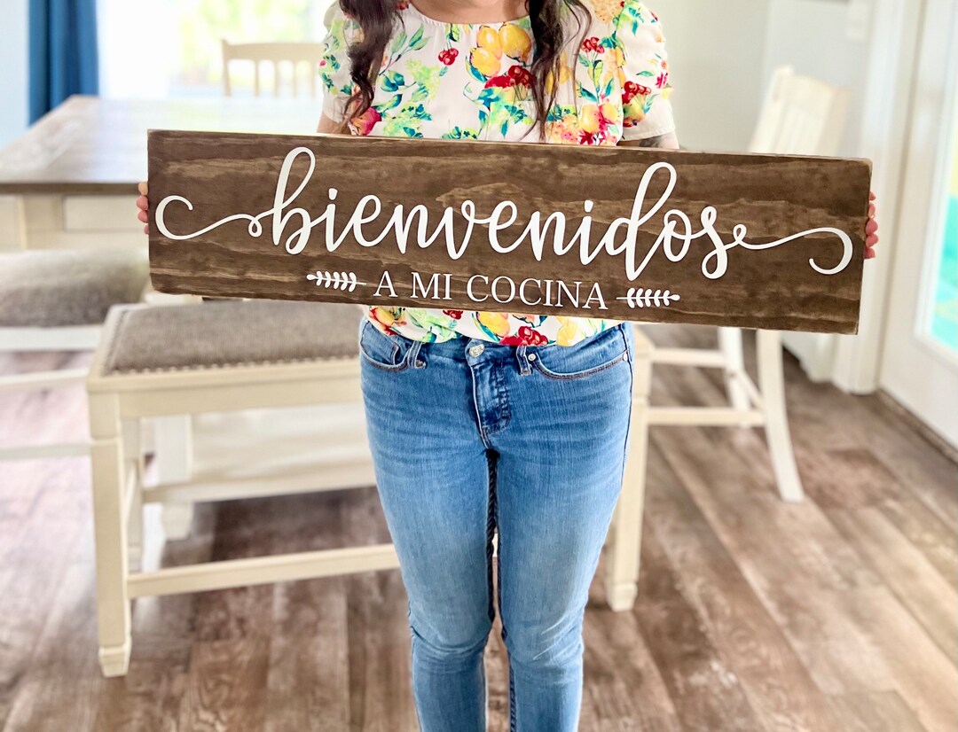Bienvenidos a Mi Cocina Wood Sign: Hand Painted Spanish Kitchen Decor ...