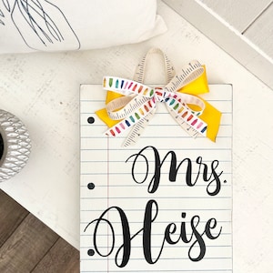 Personalized Teacher Name Sign: Notebook Paper Classroom Door Hanger - Etsy