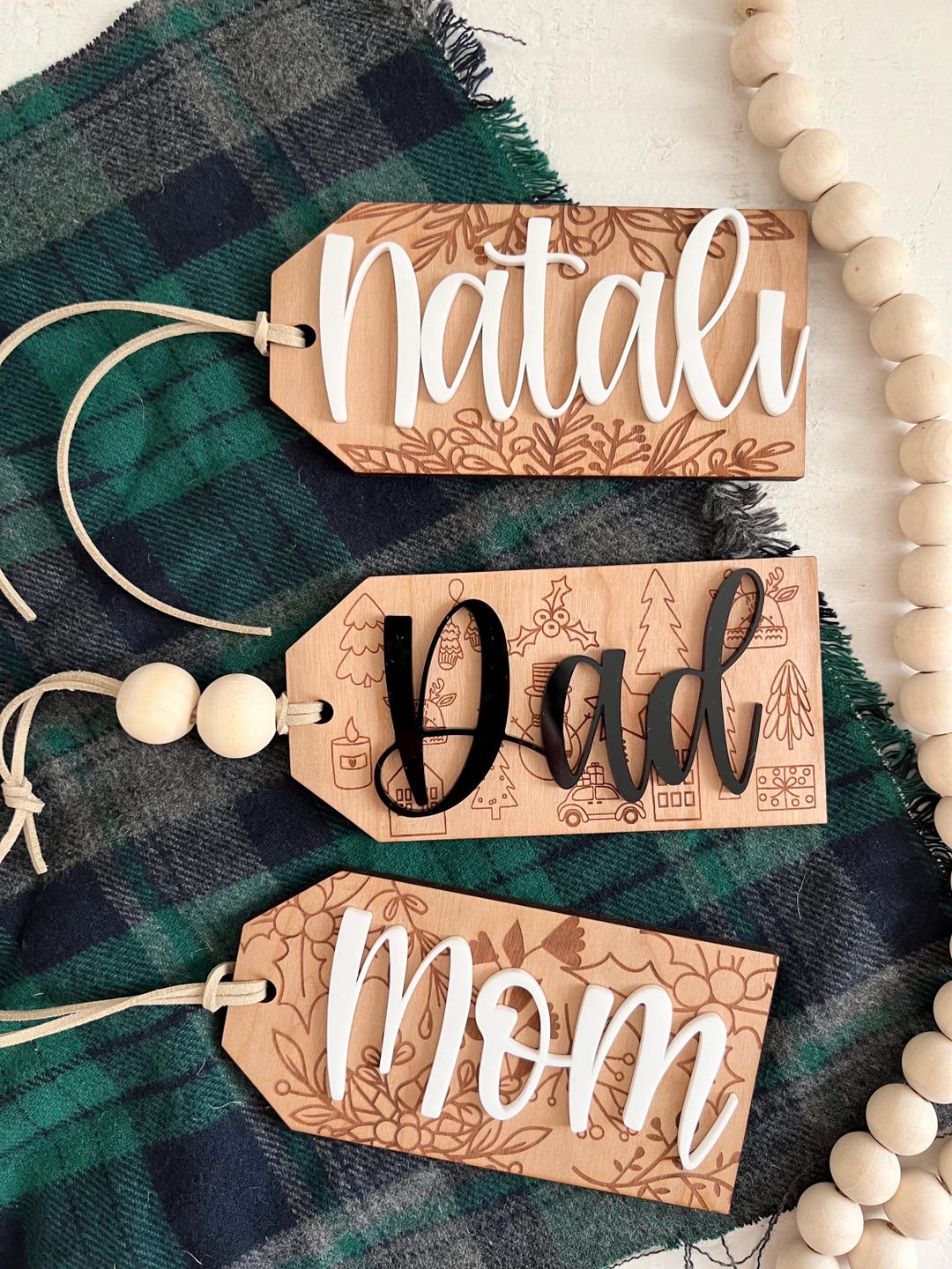 Personalized Wooden Christmas Name Tags: Laser Cut Stocking Ornaments ...