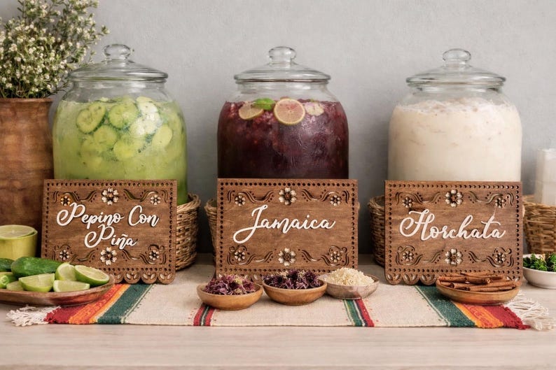 Aguas Frescas Wood Signs: Papel Picado Agua Fresca Signs, Horchata ...