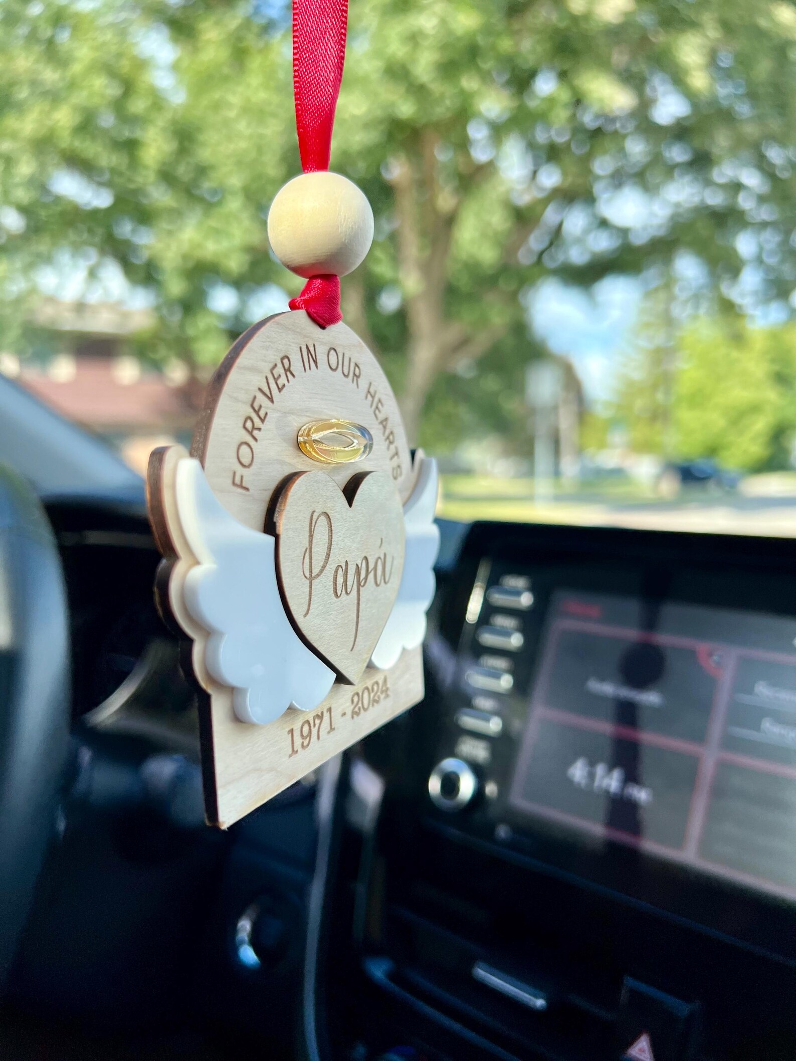 Custom Engraved Memorial Car Charm: Walnut Remembrance Ornament - Etsy