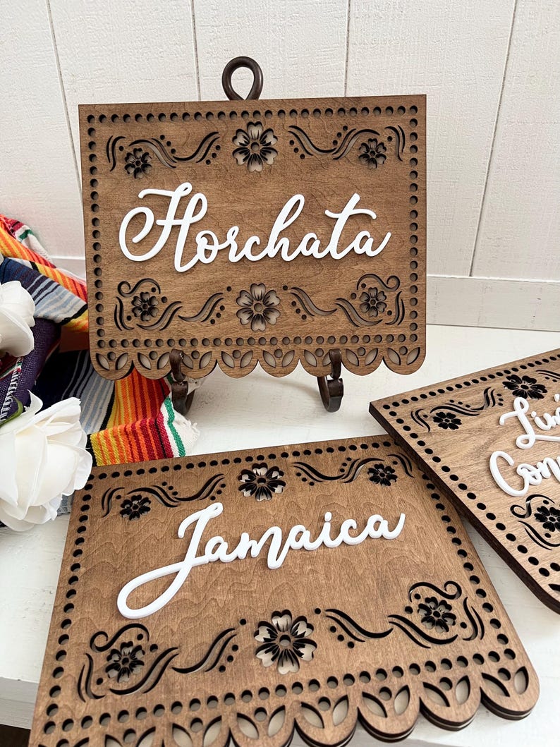 Aguas Frescas Wood Signs: Papel Picado Agua Fresca Signs, Horchata ...
