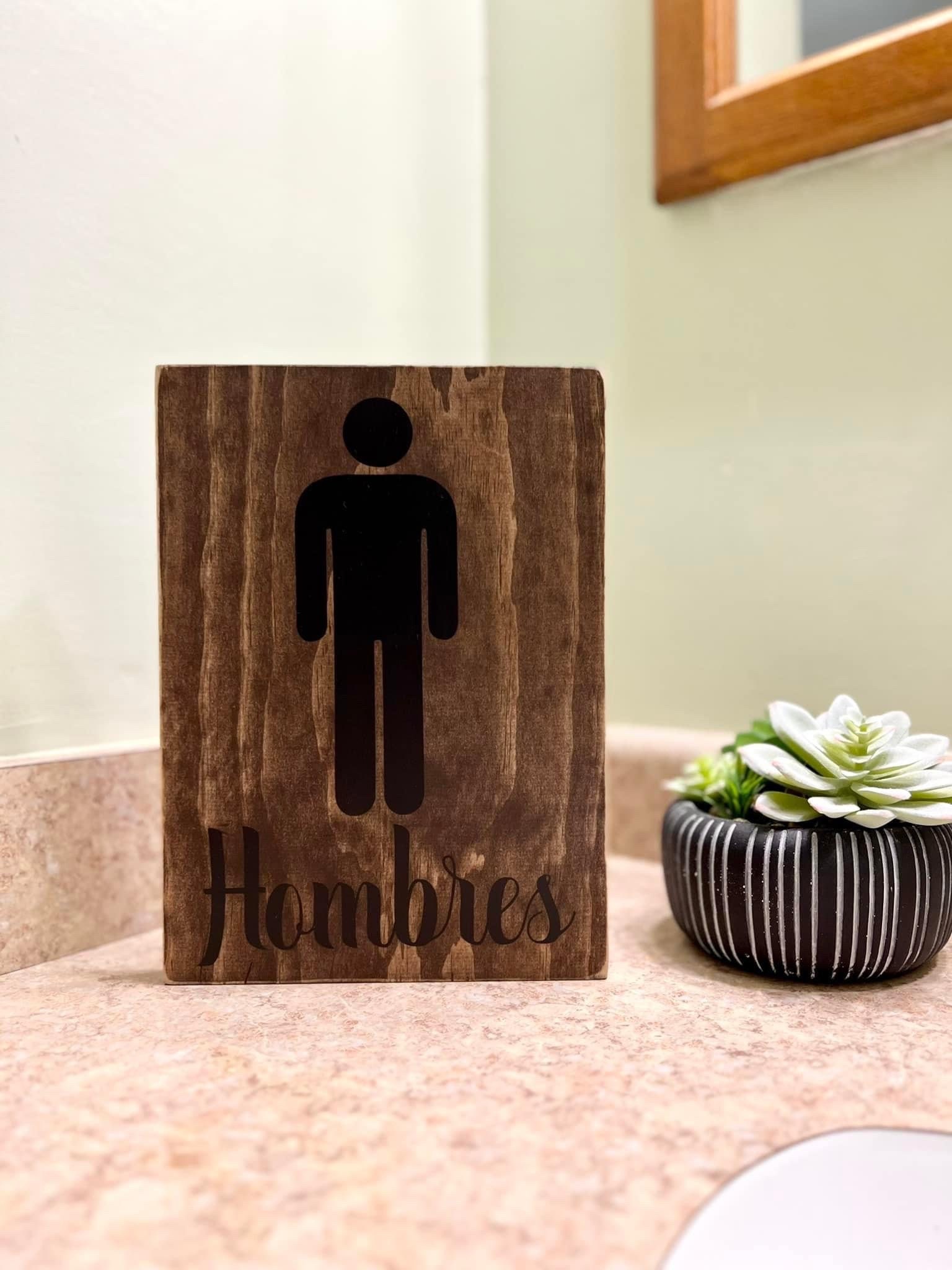 Hombres Oh Mujeres Cuadro Para Baño Men & Women Bathroom Wood Signs ...