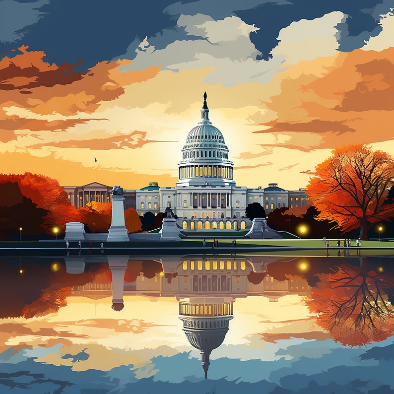 Vintage Style Poster of the U.S. Capitol Building in Washington, D.C ...
