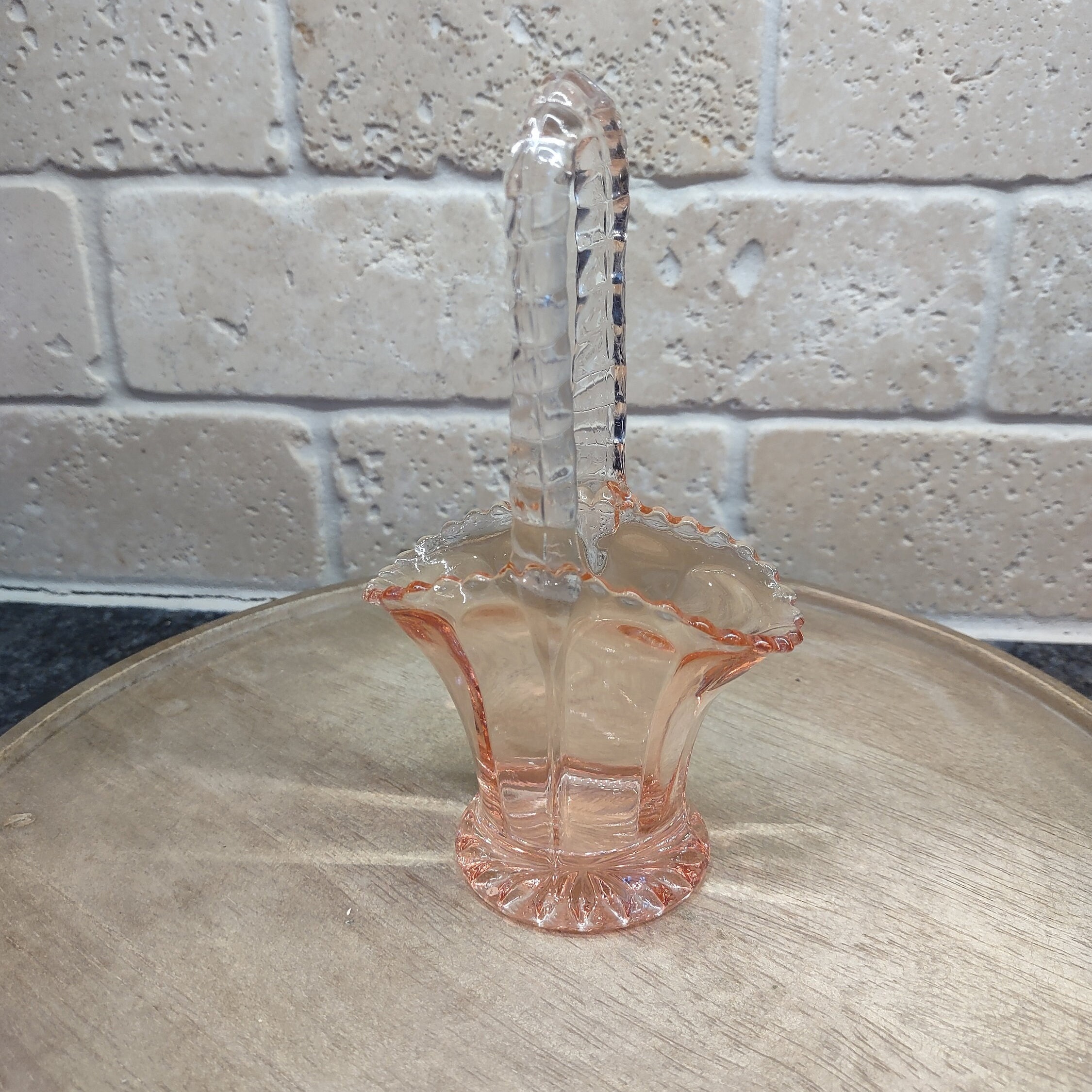 Depression Glass Basket With Handle Pink - Etsy