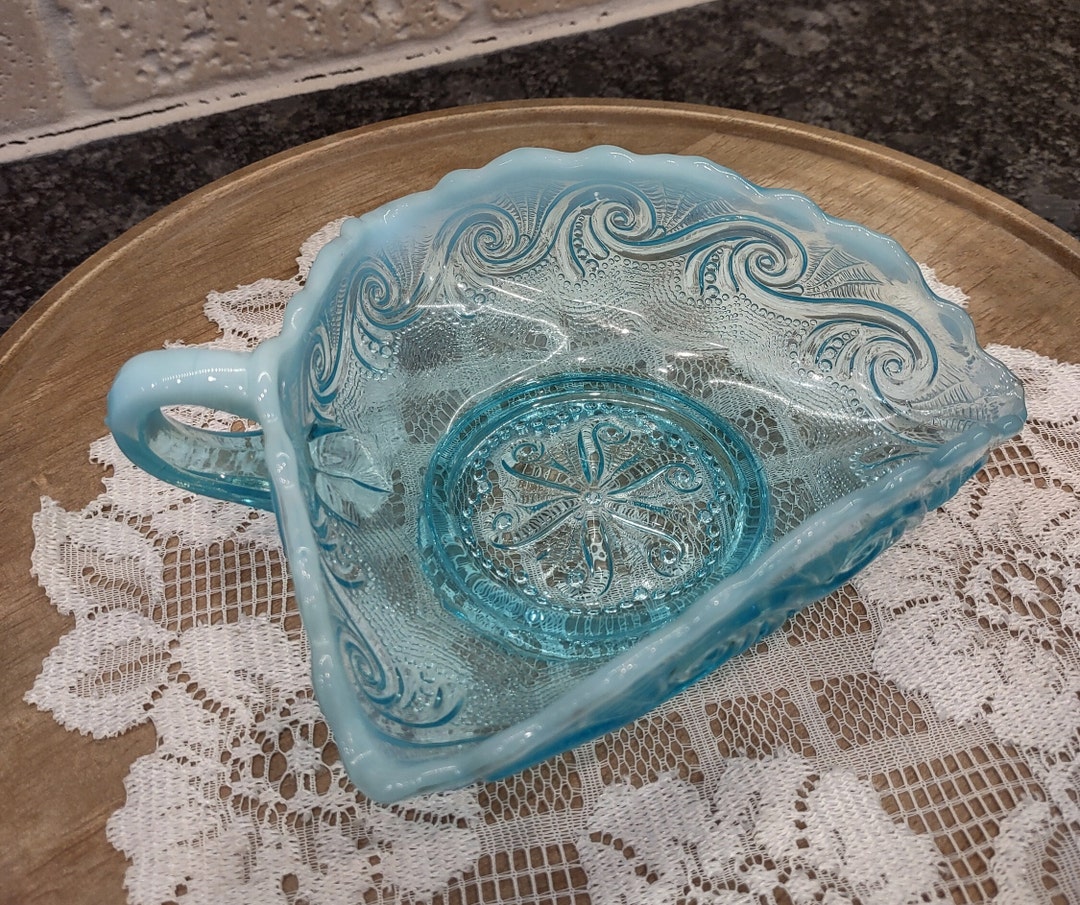 Vintage Handled Nappy Seaspray Blue Opalescent by Jefferson Glass - Etsy