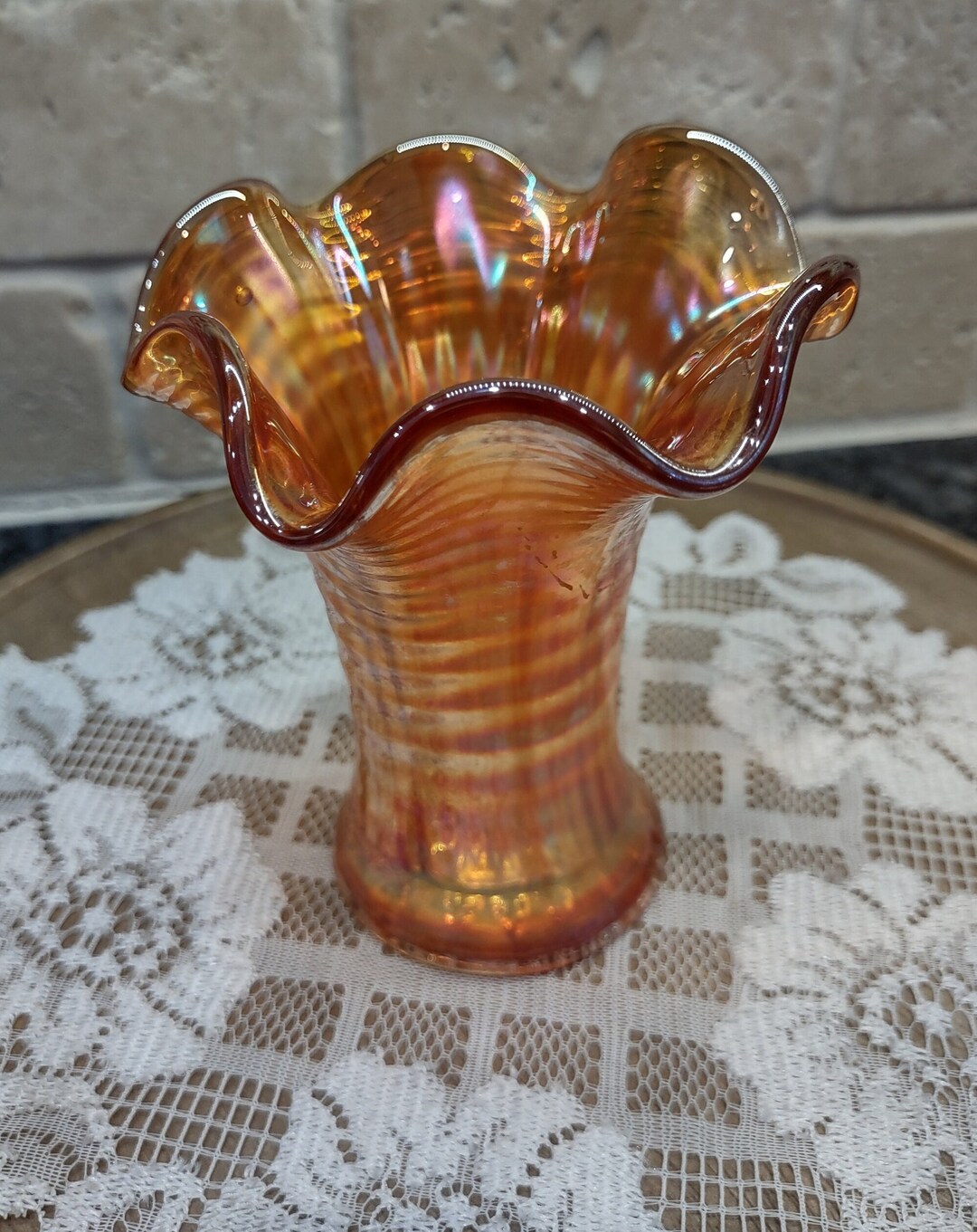 Antique Imperial Glass Marigold Carnival Glass Swung Vase Ripple ...
