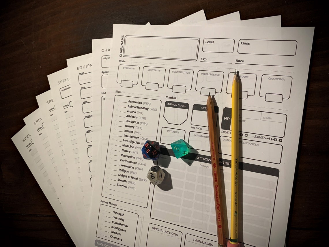 All-in-one D&D Character Sheet Complete With Equipment Diagram and ...