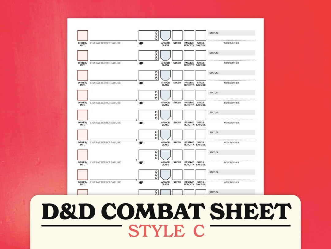 D&D Combat Sheet – Style C - Etsy