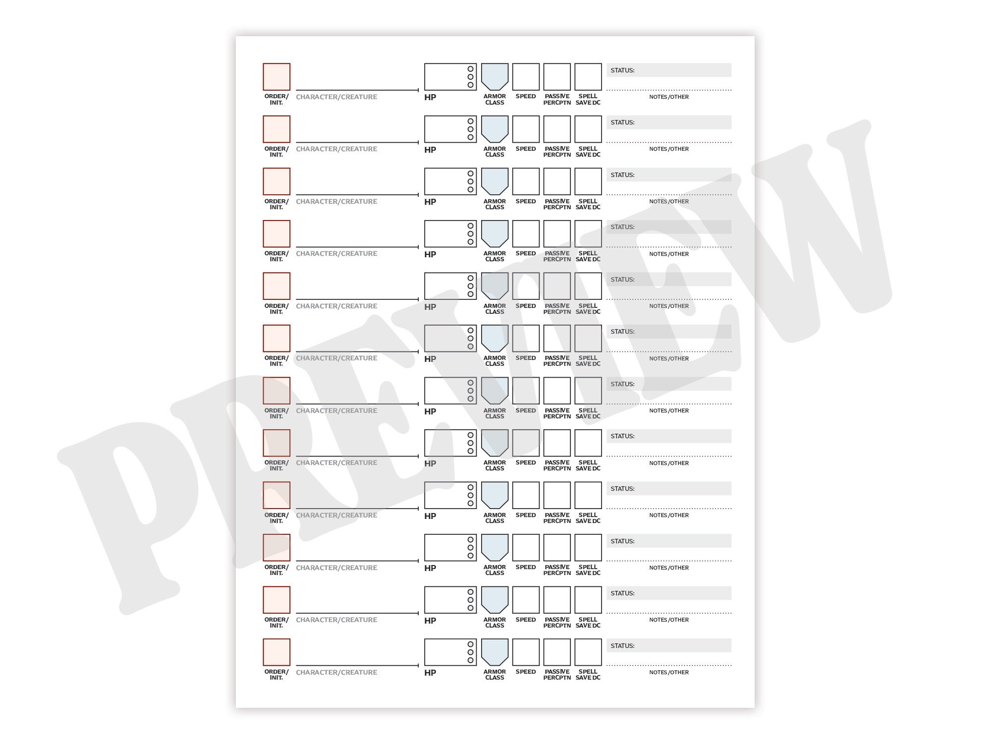 D&D Combat Sheet – Style C - Etsy