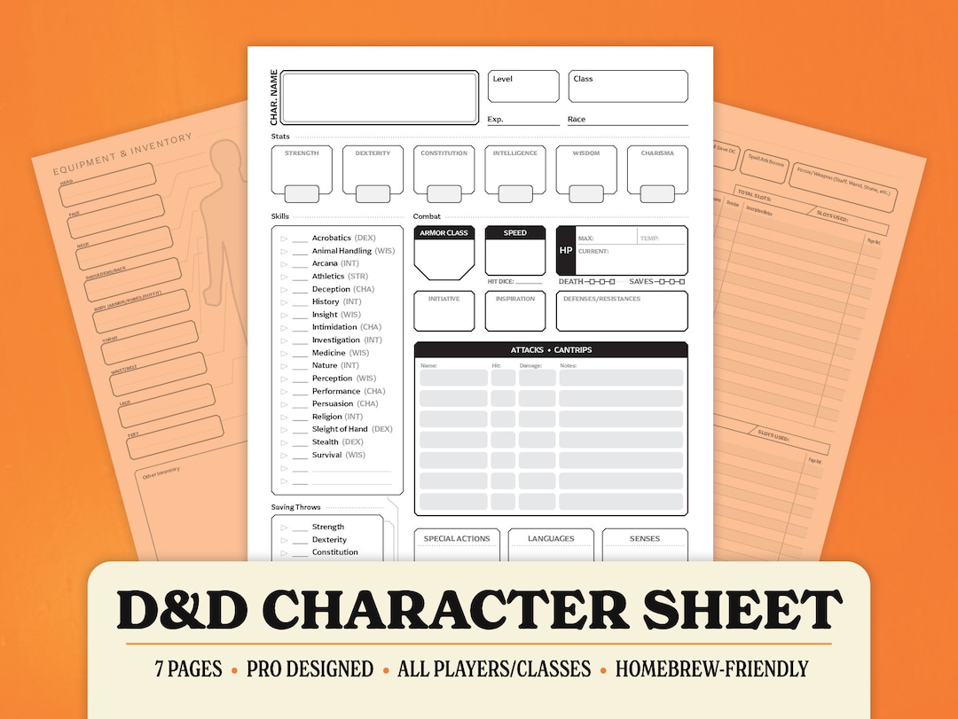 All-in-one D&D Character Sheet - Complete With Equipment Diagram and ...