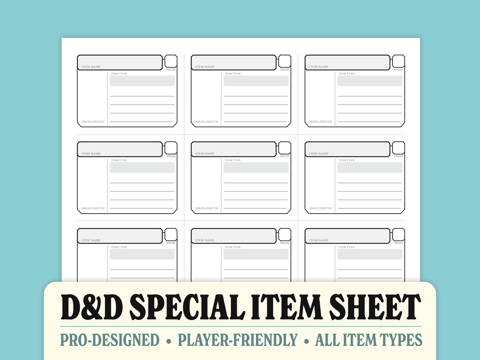 D&D Special Items Card Sheet - Etsy