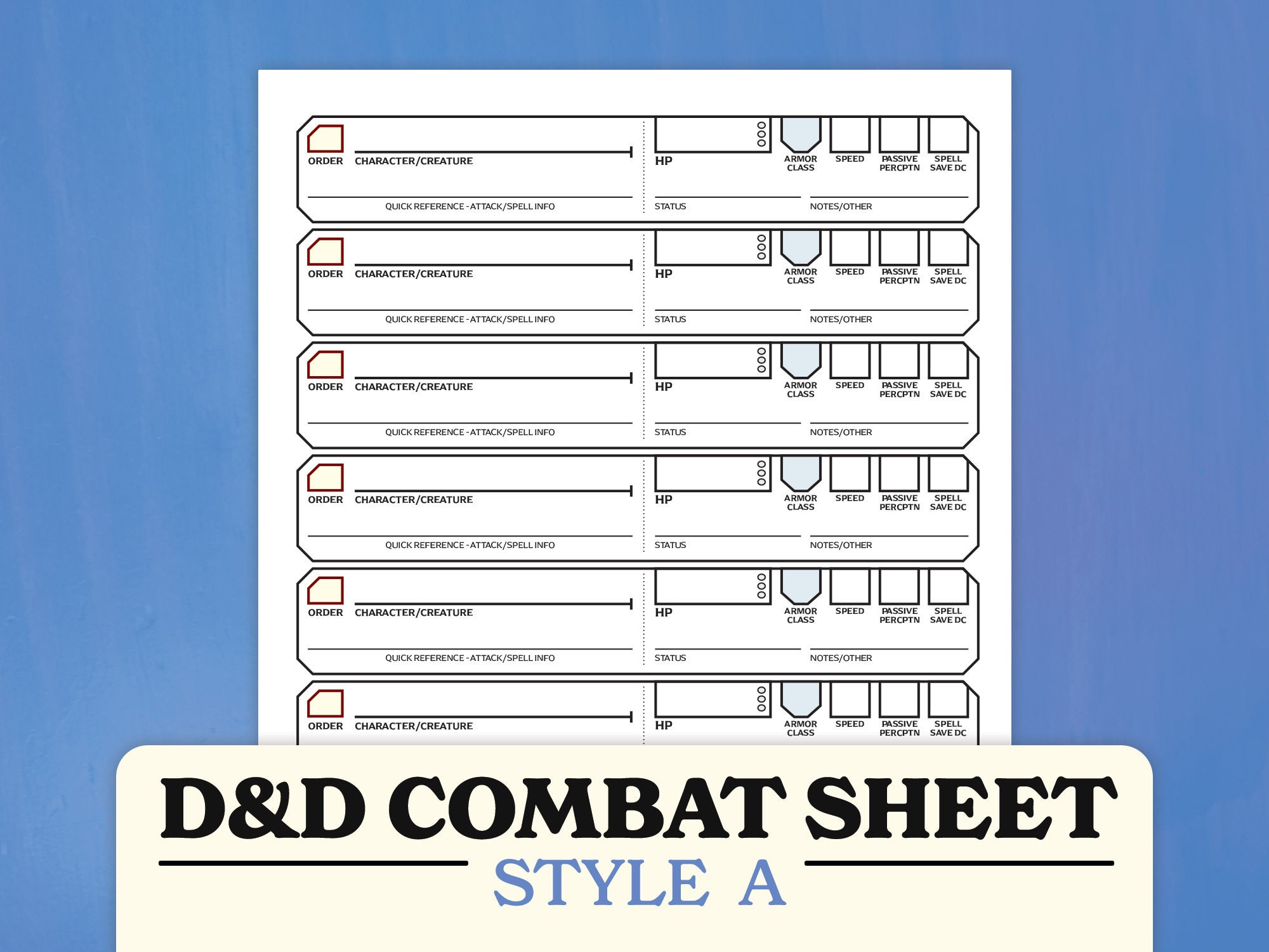 D&D Combat Sheet – Style A - Etsy