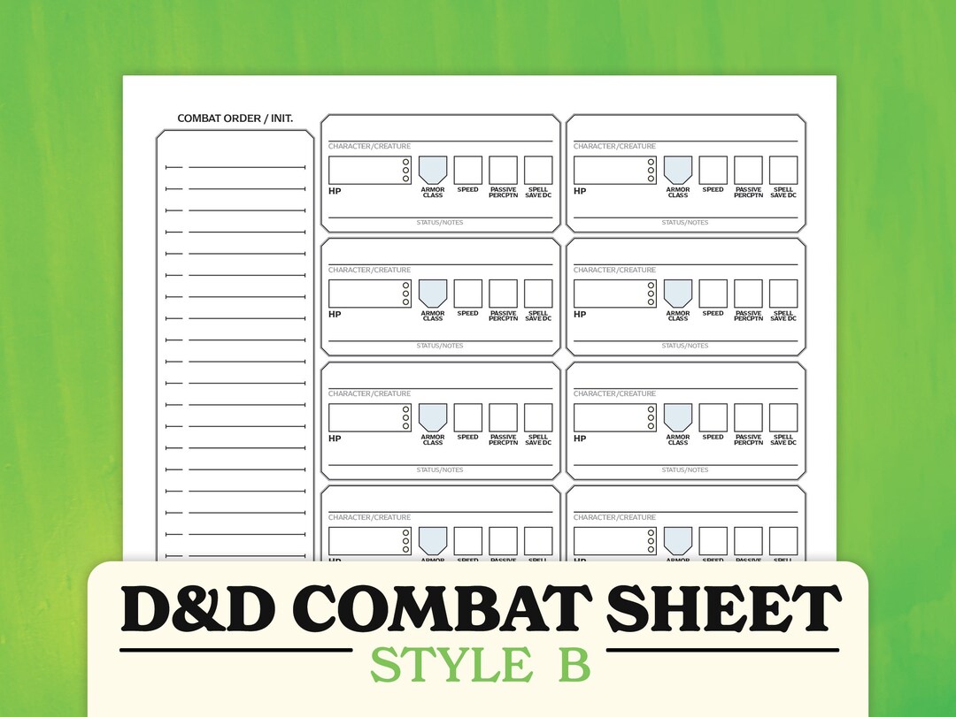 D&D Combat Sheet – Style B - Etsy