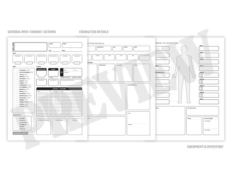 All-in-one D&D Character Sheet - Complete With Equipment Diagram and ...