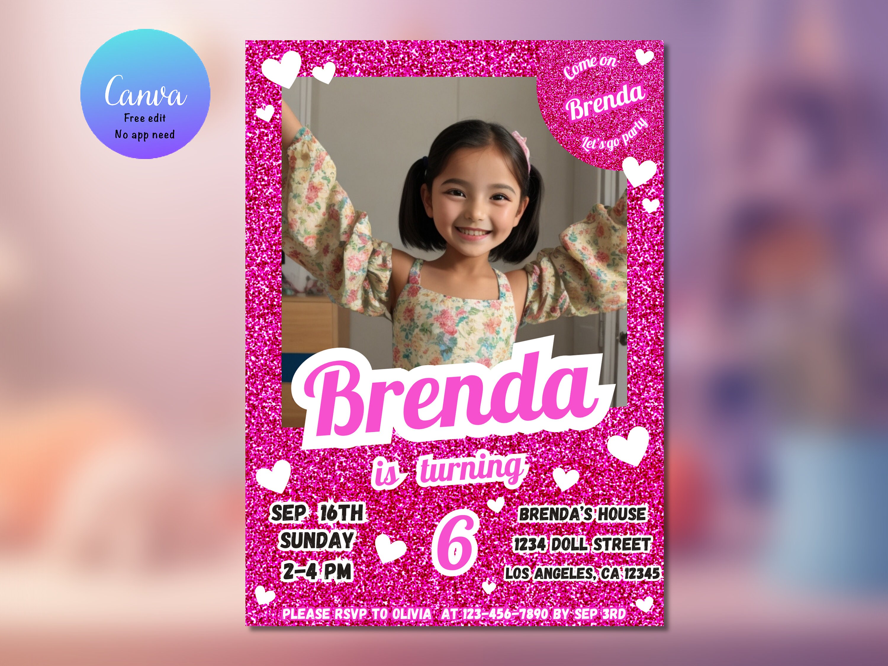 Printable Photo Pink Doll Box Editable Birthday Invitation, Photo ...