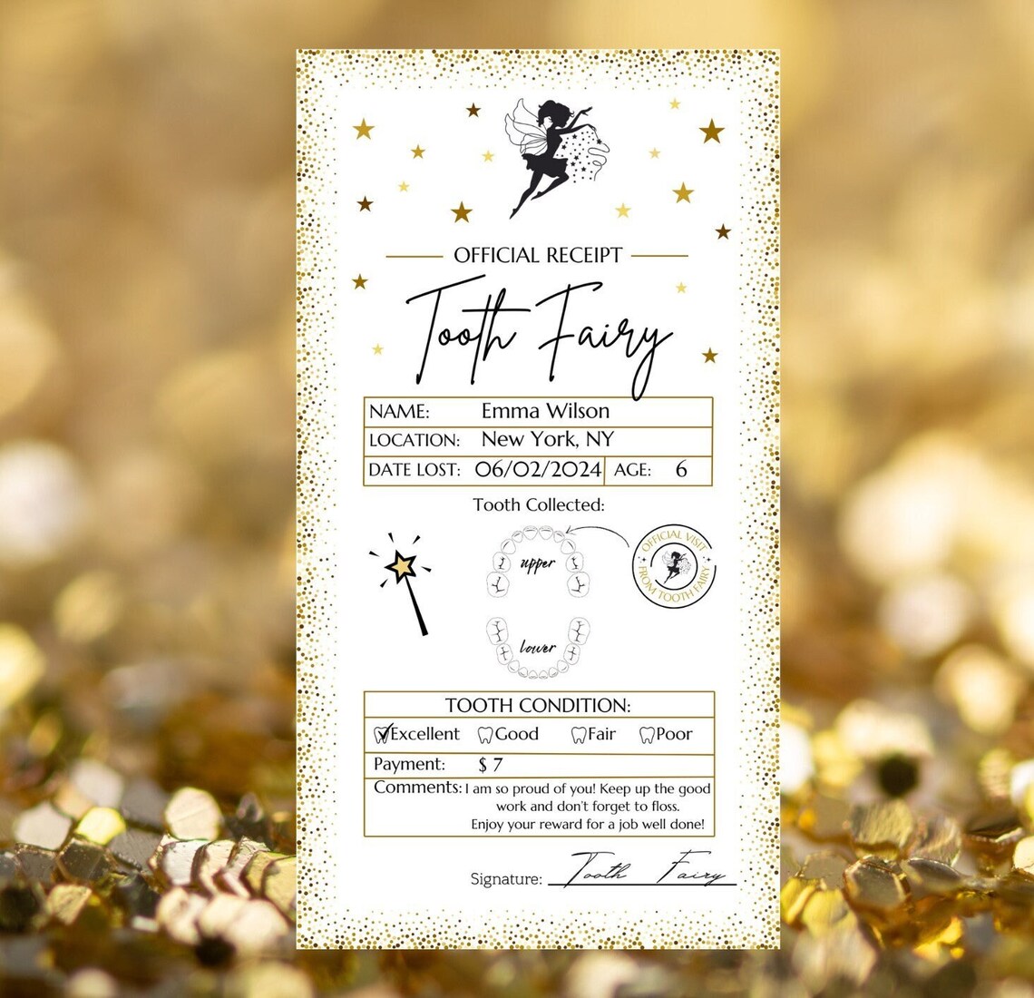 Editable Fairy Tooth Receipt Printable Certificate | First Tooth Lost ...