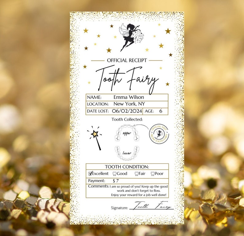Editable Fairy Tooth Receipt Printable Certificate | First Tooth Lost ...