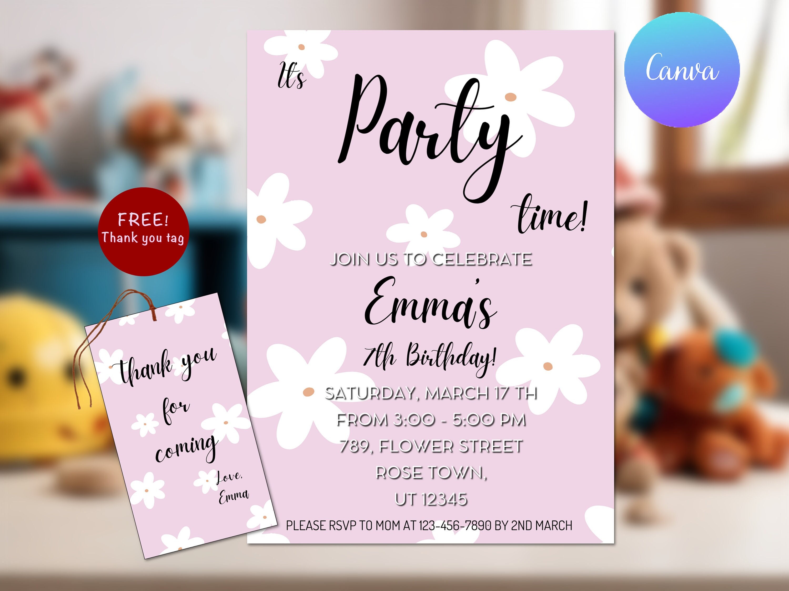 Flower Editable Birthday Invitation Template, Daisy Birthday Invitation ...