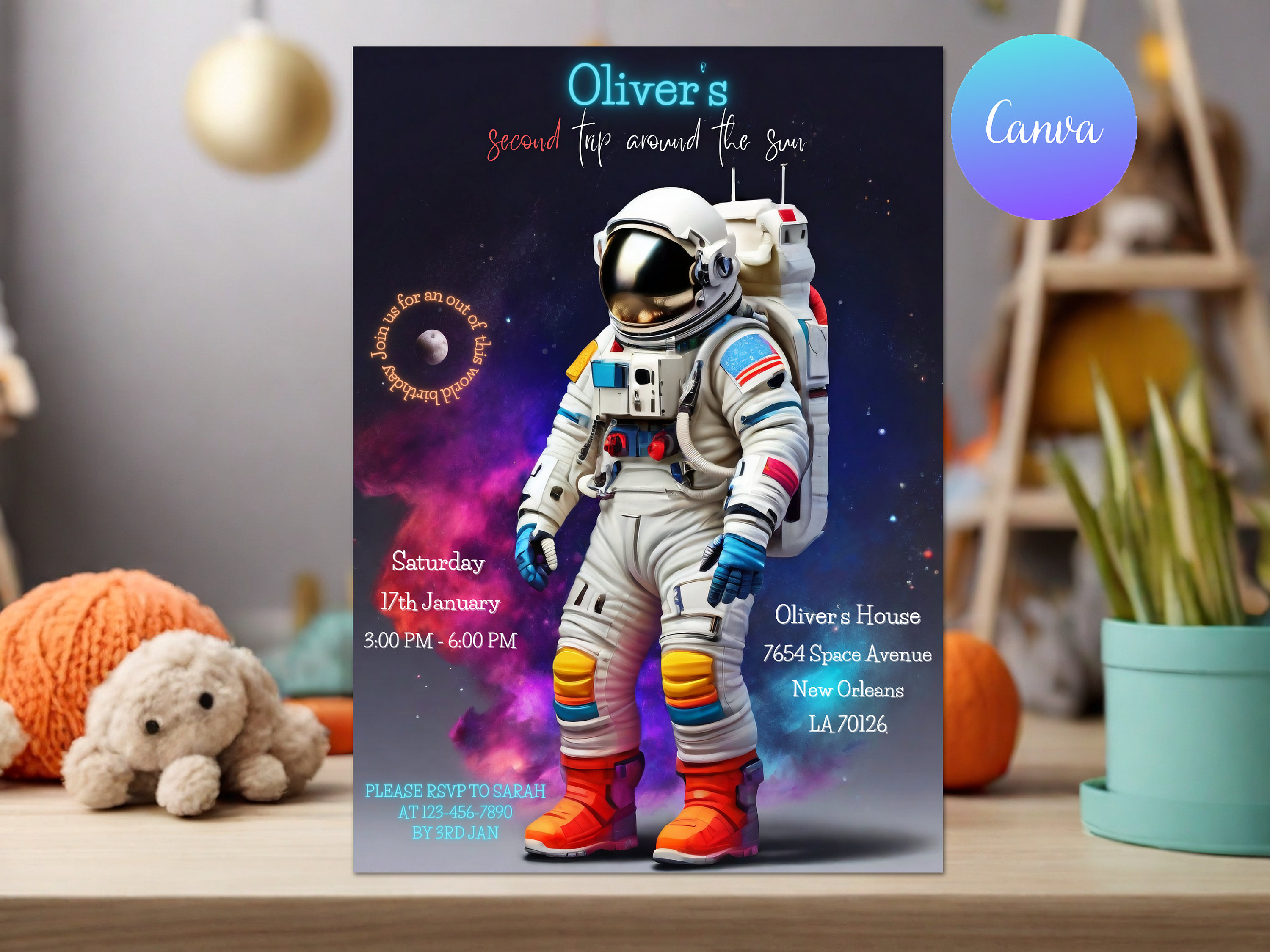 Outer Space Birthday Invitation Template, Planets Galaxy Boy Astronaut ...