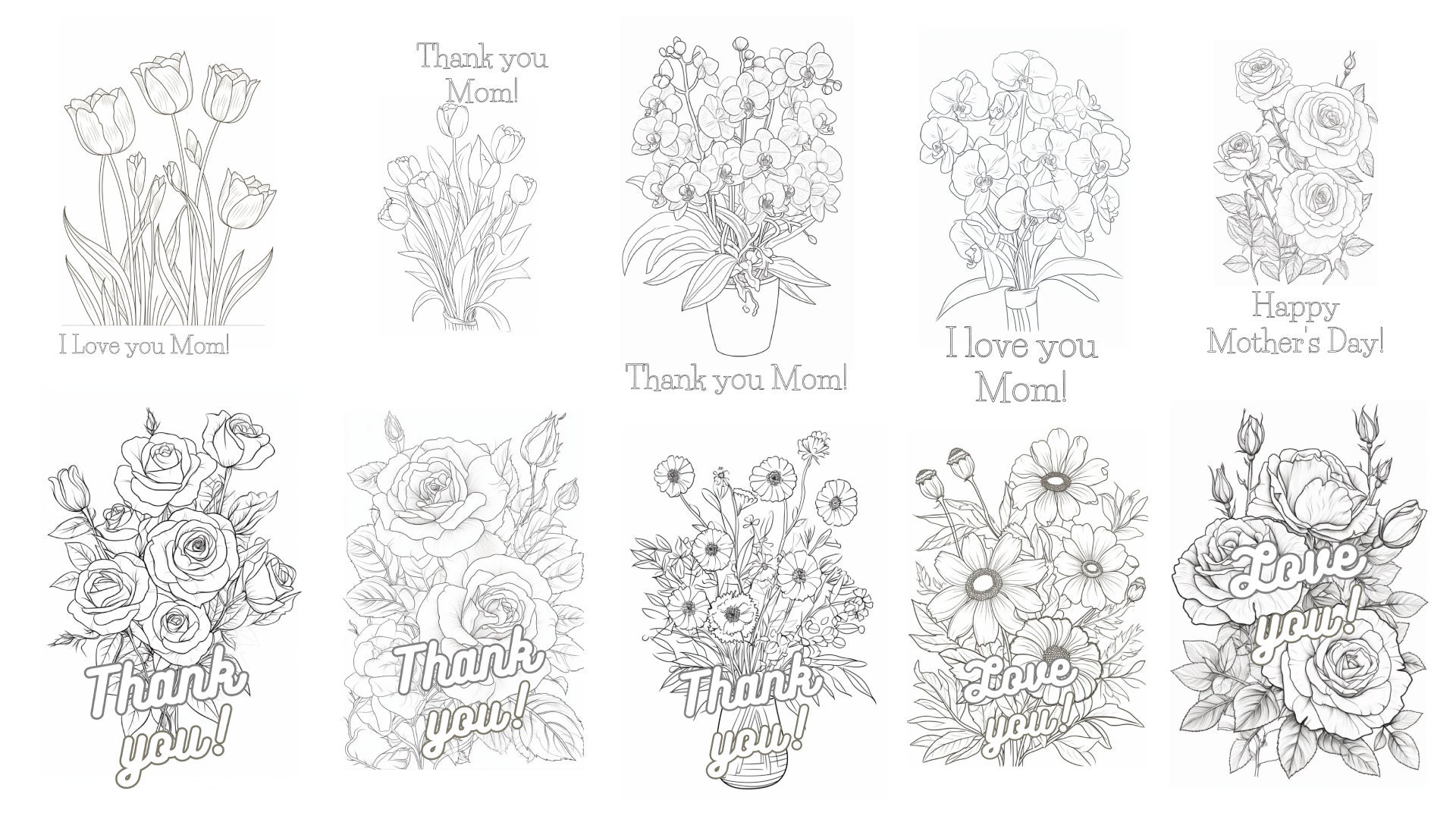Coloring Page Flowers for Mom Mother's Day Gif Card Flowers for ...