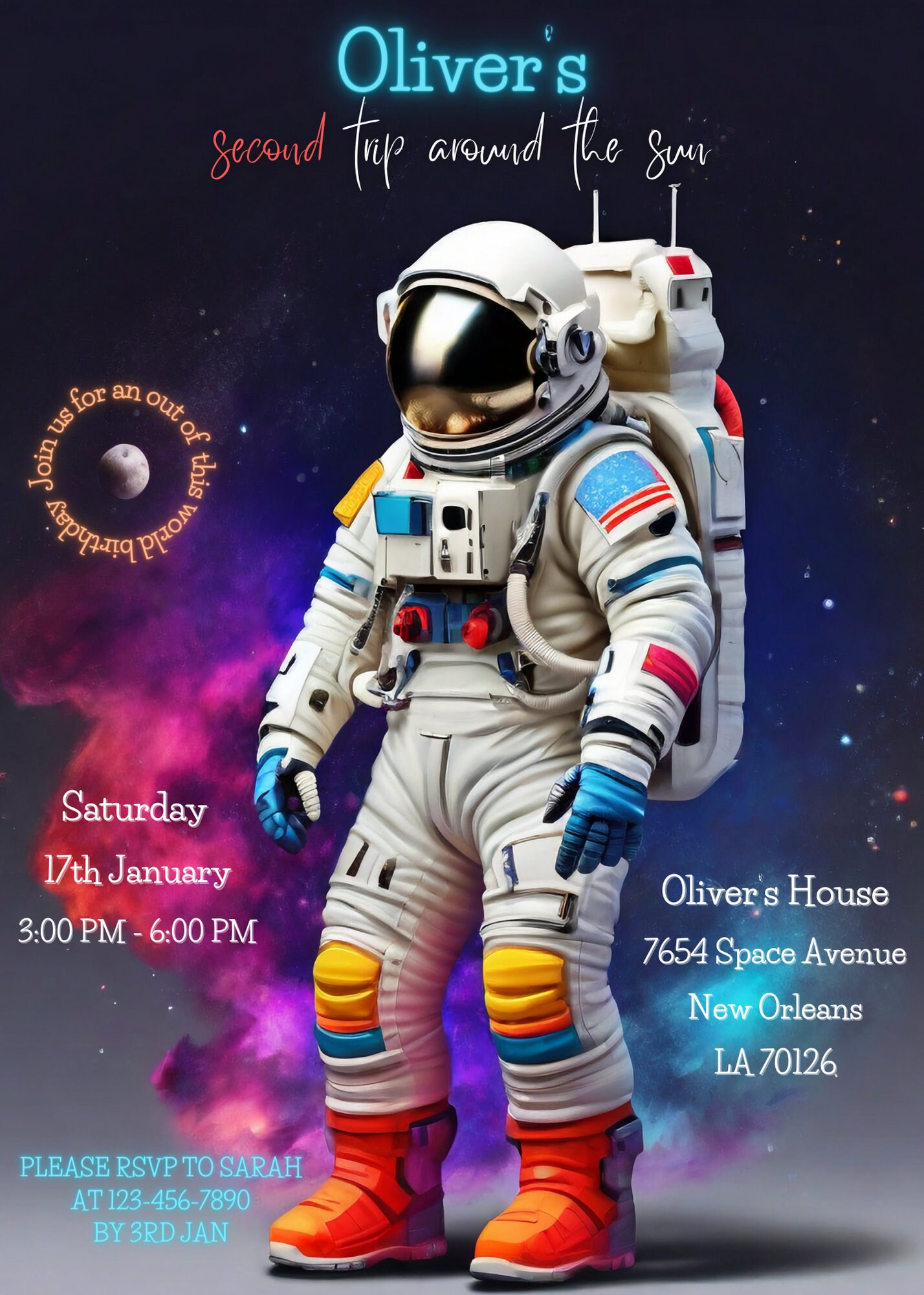Outer Space Birthday Invitation Template, Planets Galaxy Boy Astronaut ...