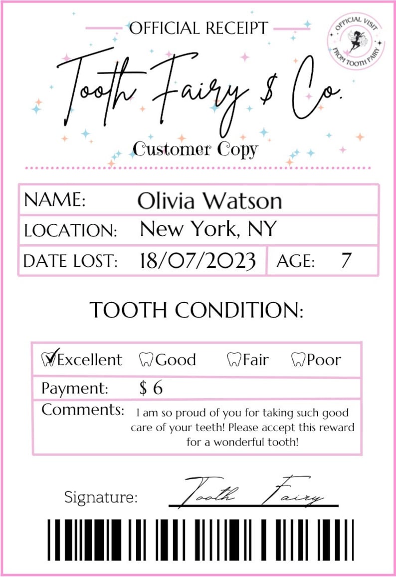 Printable Mini Tooth Fairy Letter, Printable Fairy Tooth Receipt Fairy ...