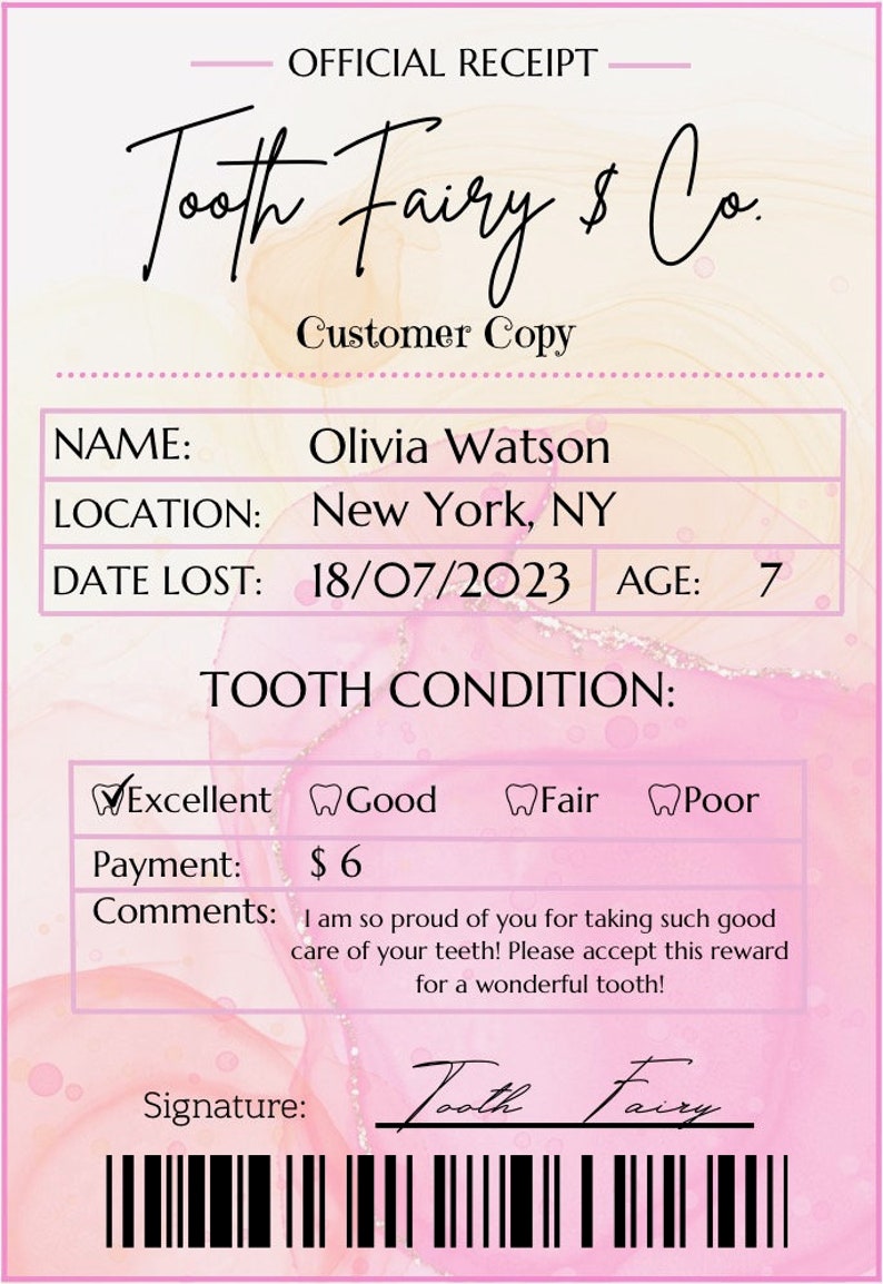 Printable Mini Tooth Fairy Letter, Printable Fairy Tooth Receipt Fairy ...