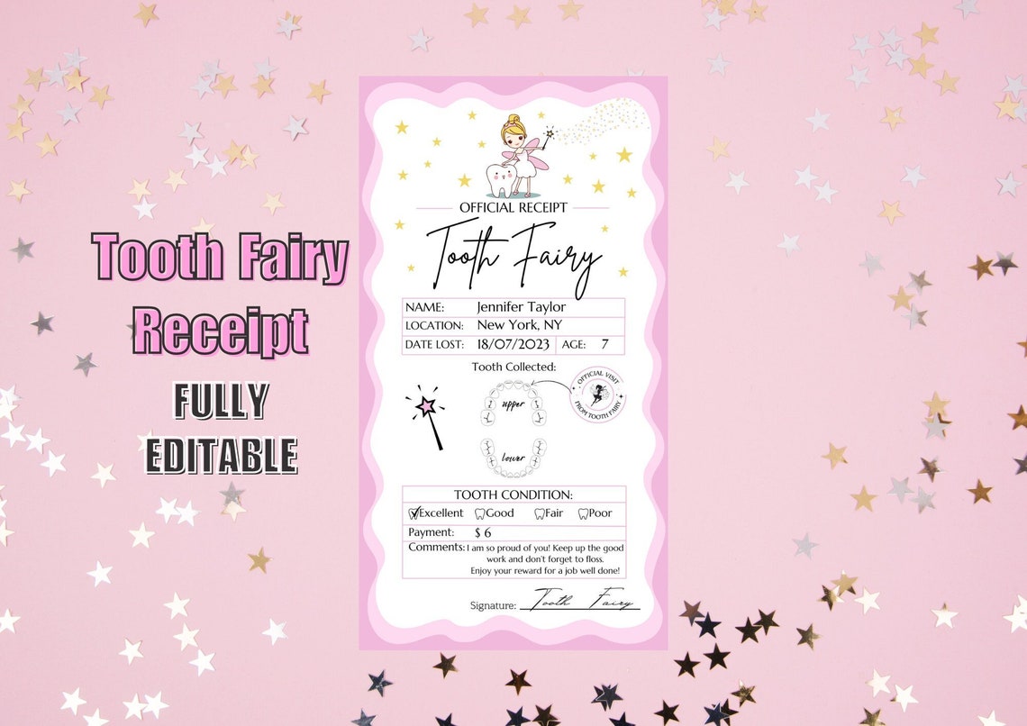 Editable Tooth Fairy Receipt Printable Certificate | First Tooth Lost ...