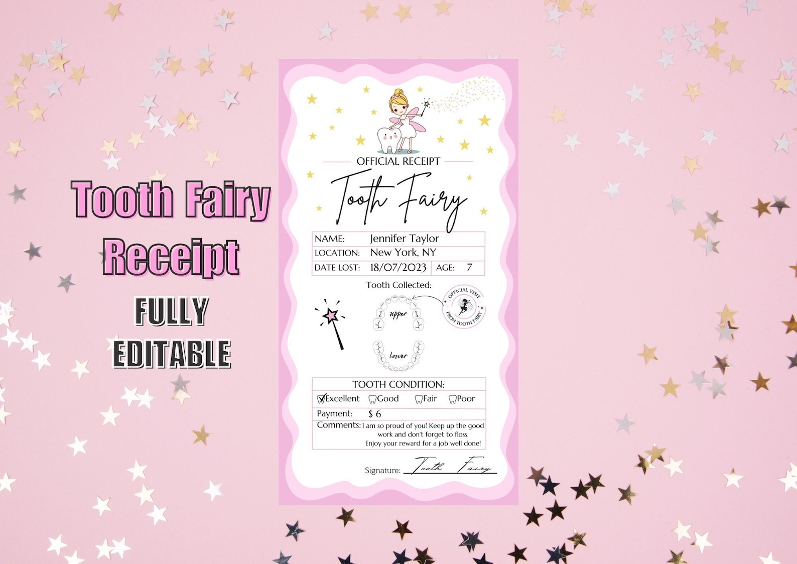 Editable Tooth Fairy Receipt Printable Certificate | First Tooth Lost ...