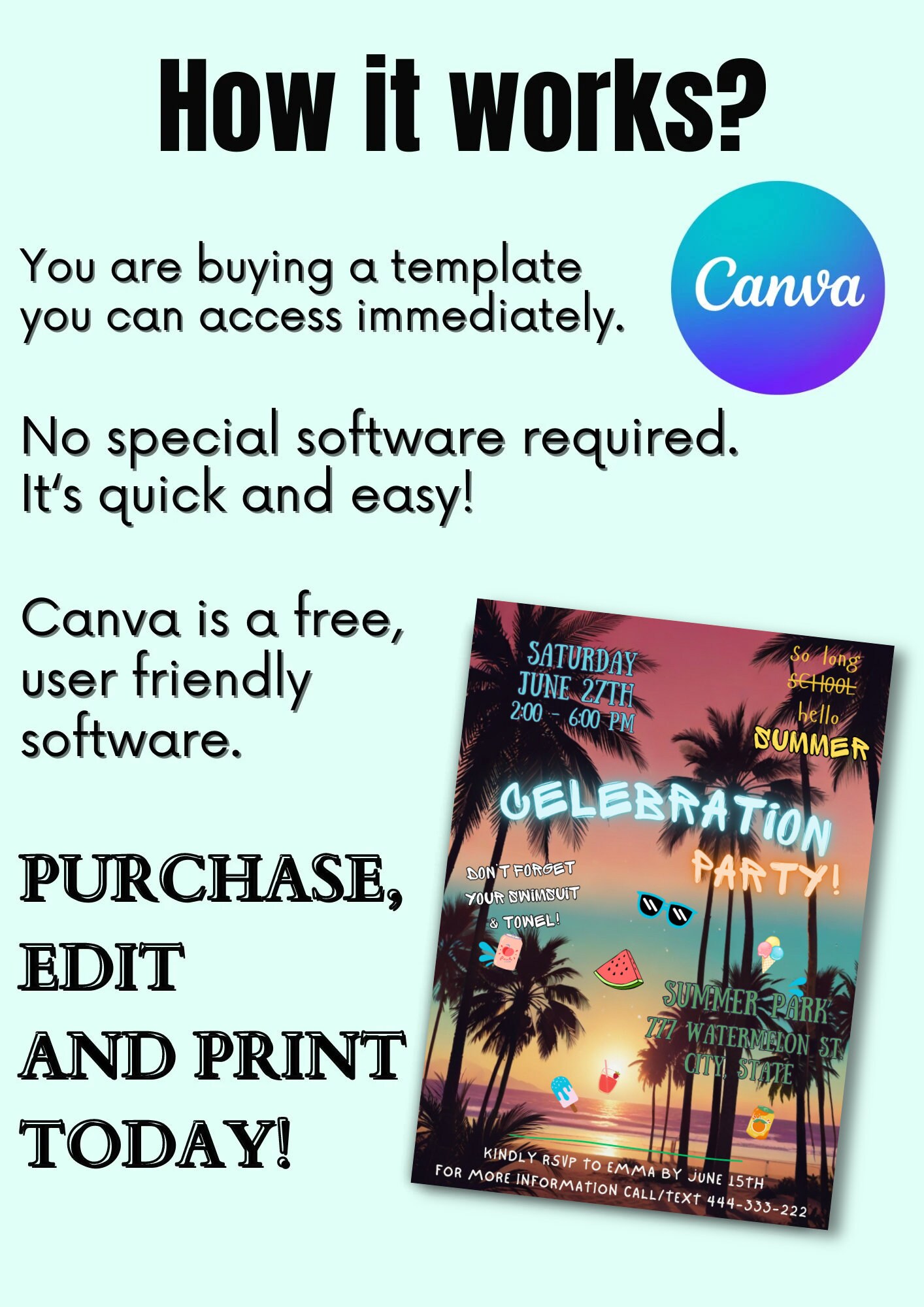 Editable Invitation End of School Party Invitation Hello Summer ...