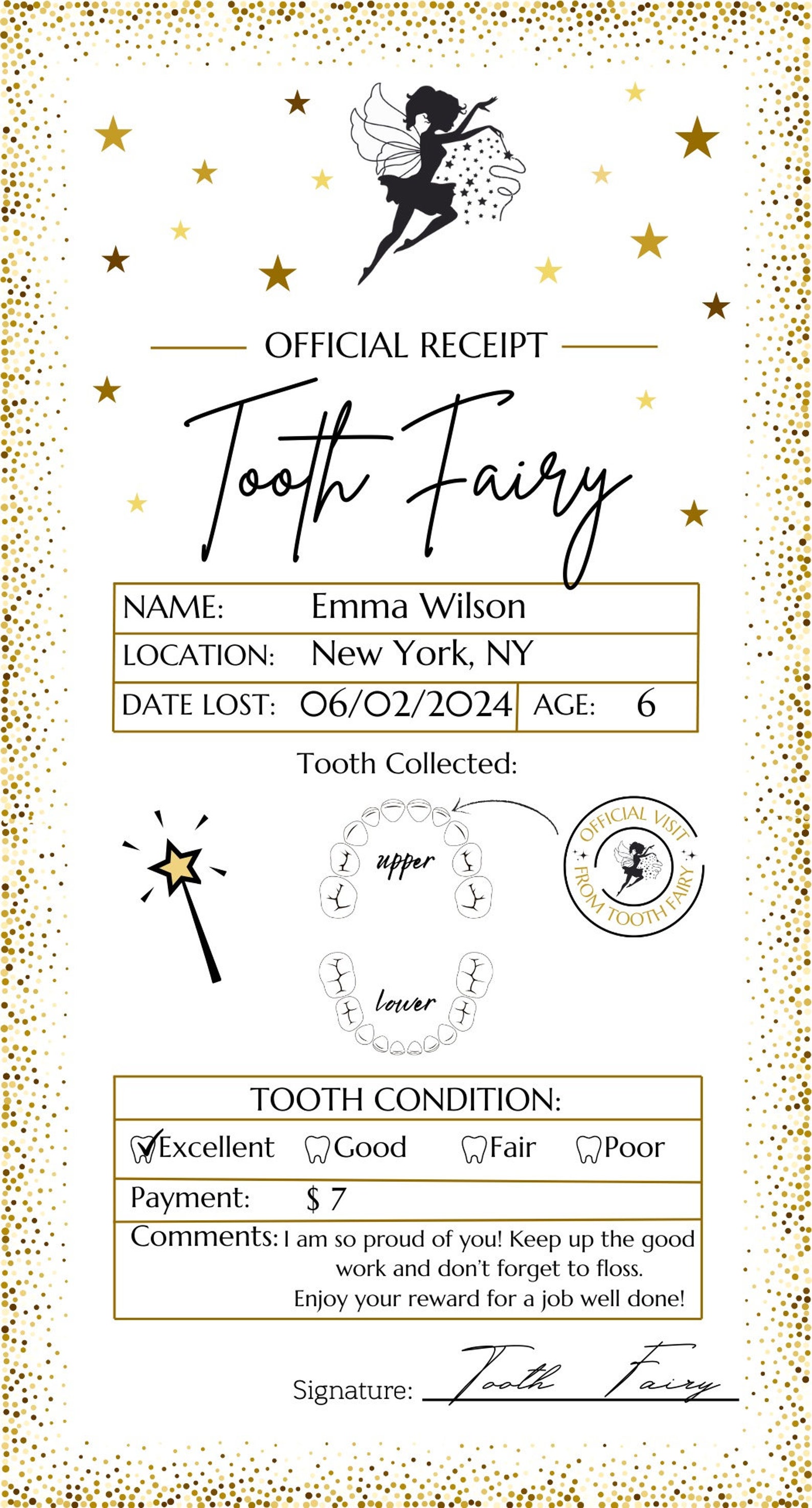 Editable Fairy Tooth Receipt Printable Certificate | First Tooth Lost ...