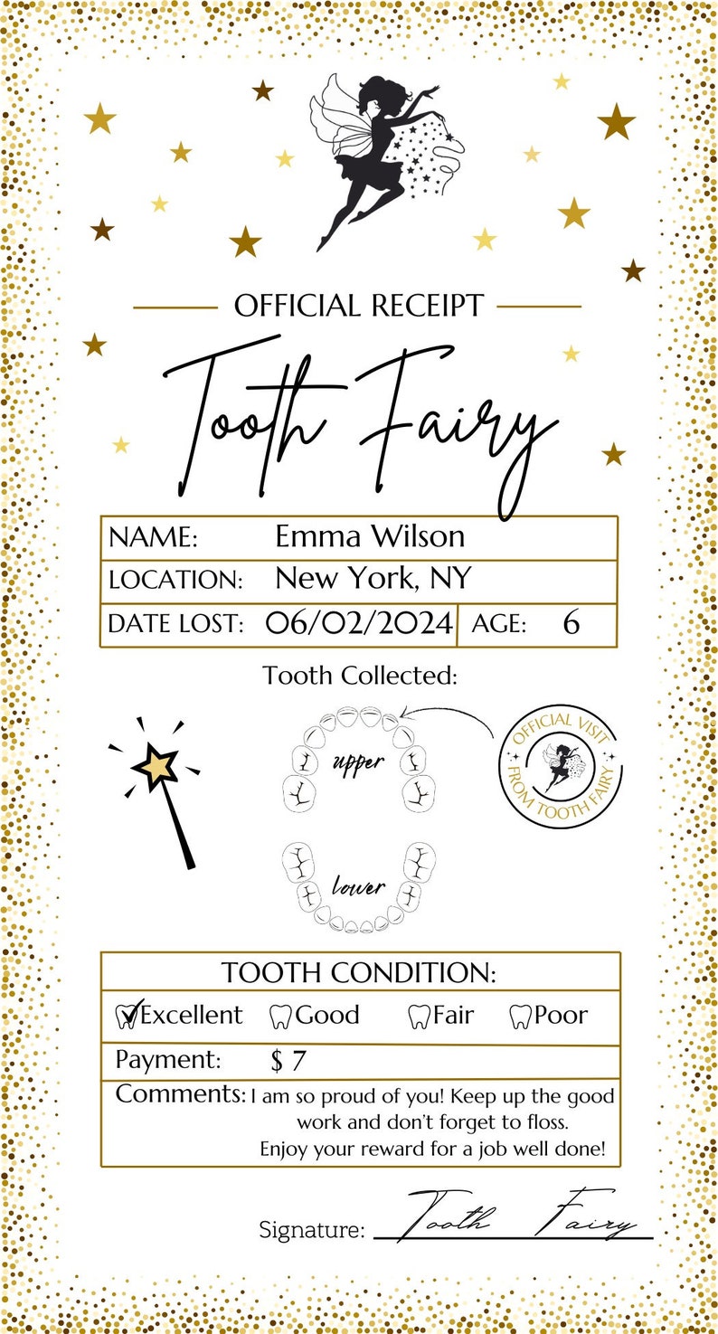 Editable Fairy Tooth Receipt Printable Certificate | First Tooth Lost ...