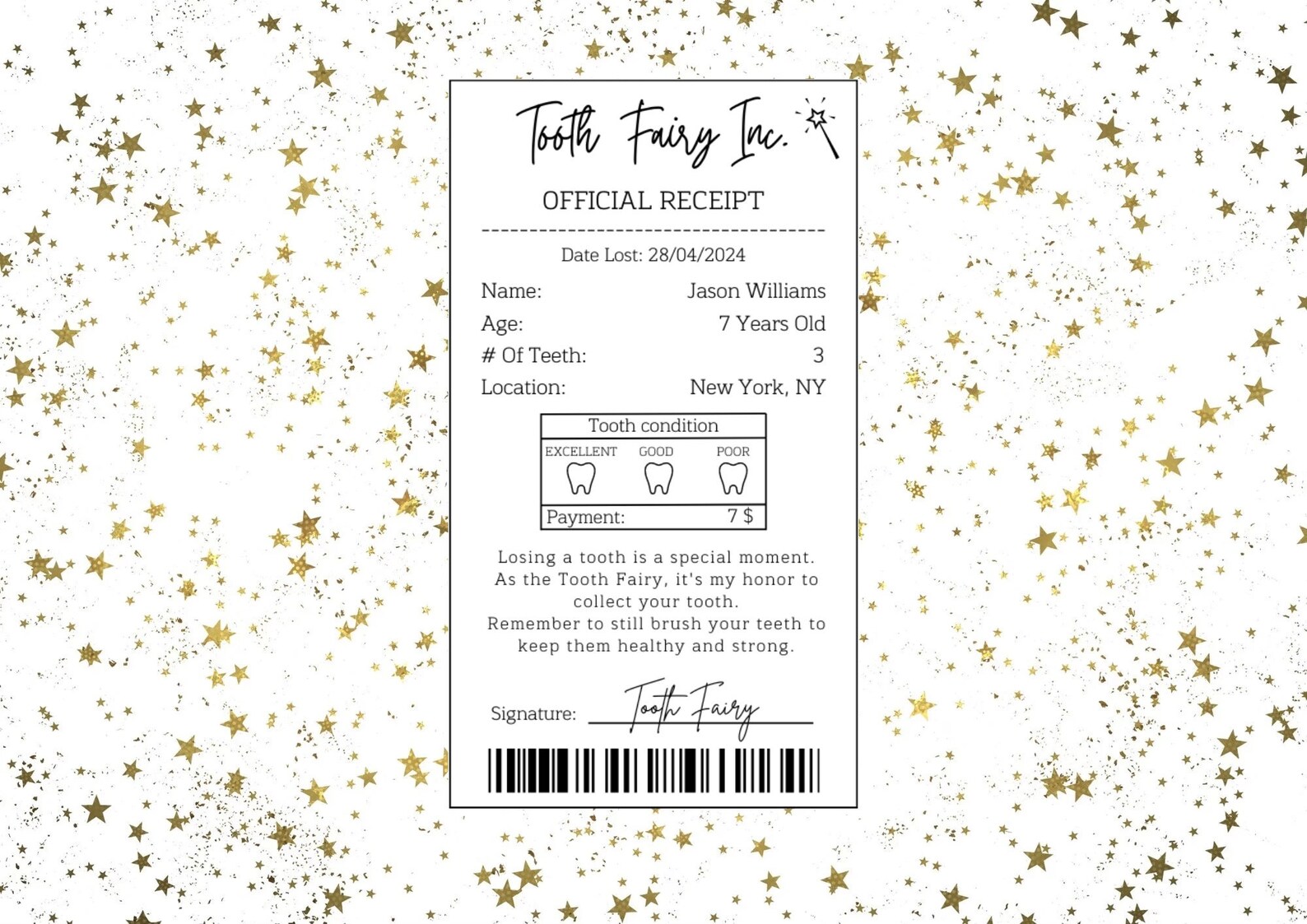 Editable Tooth Fairy Receipt Printable Certificate | First Tooth Lost ...