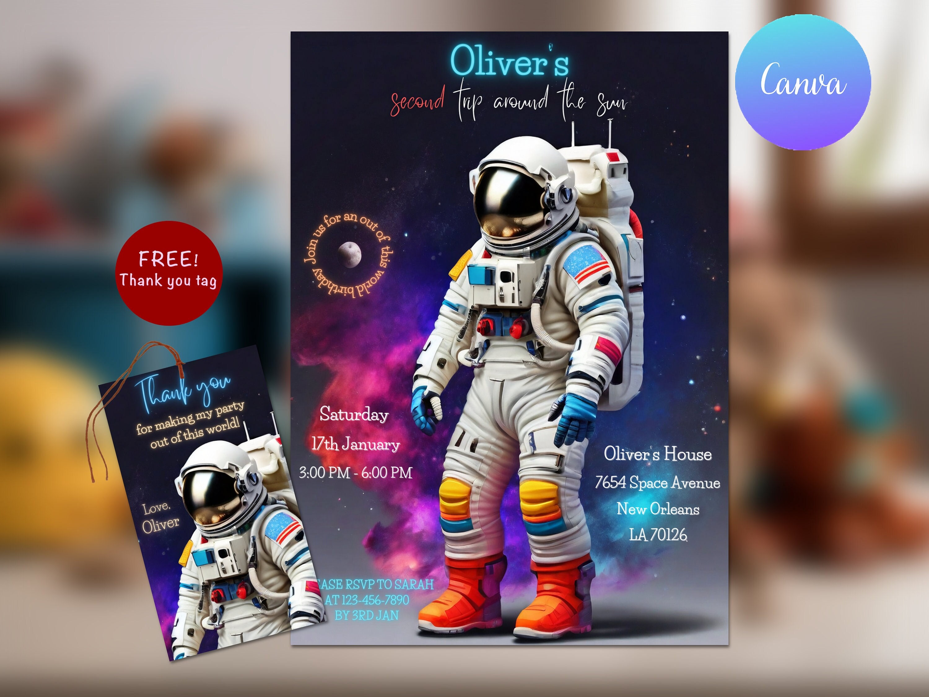 Outer Space Birthday Invitation Template, Planets Galaxy Boy Astronaut ...