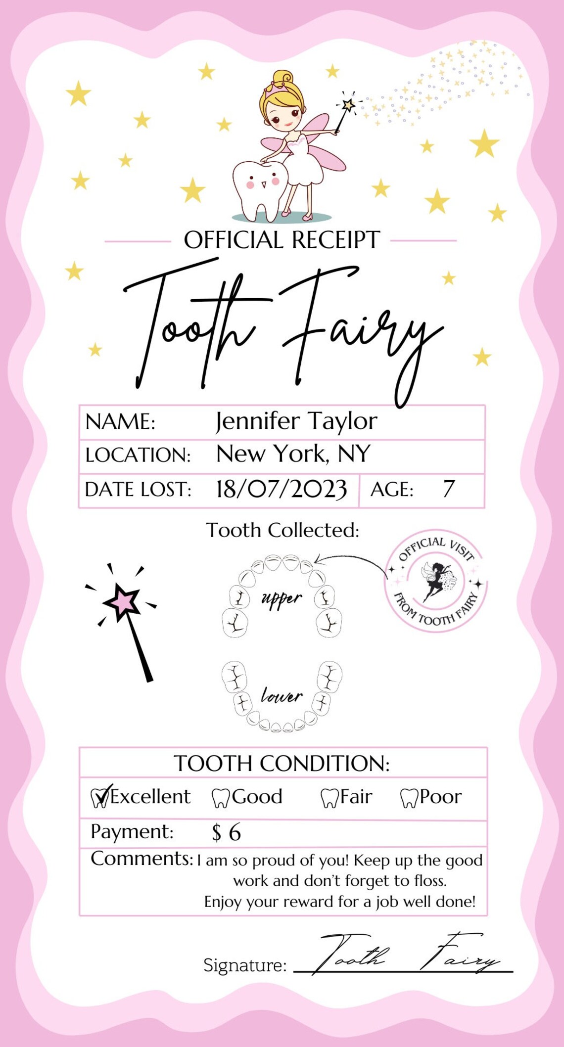 Editable Tooth Fairy Receipt Printable Certificate | First Tooth Lost ...