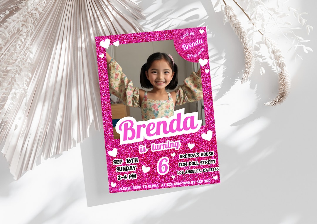 Printable Photo Pink Doll Box Editable Birthday Invitation, Photo ...