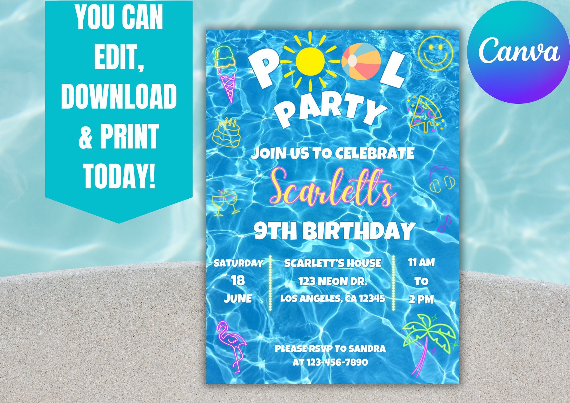 Editable Birthday Invitation Pool Party Birthday Invitation Hello ...
