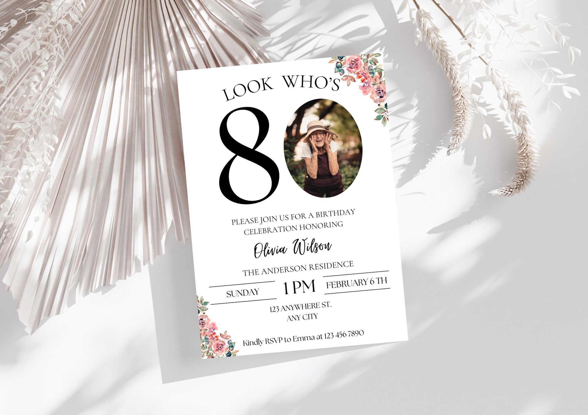 80th Birthday Invitation, 80th Invite Template, Digital 80th Birthday ...
