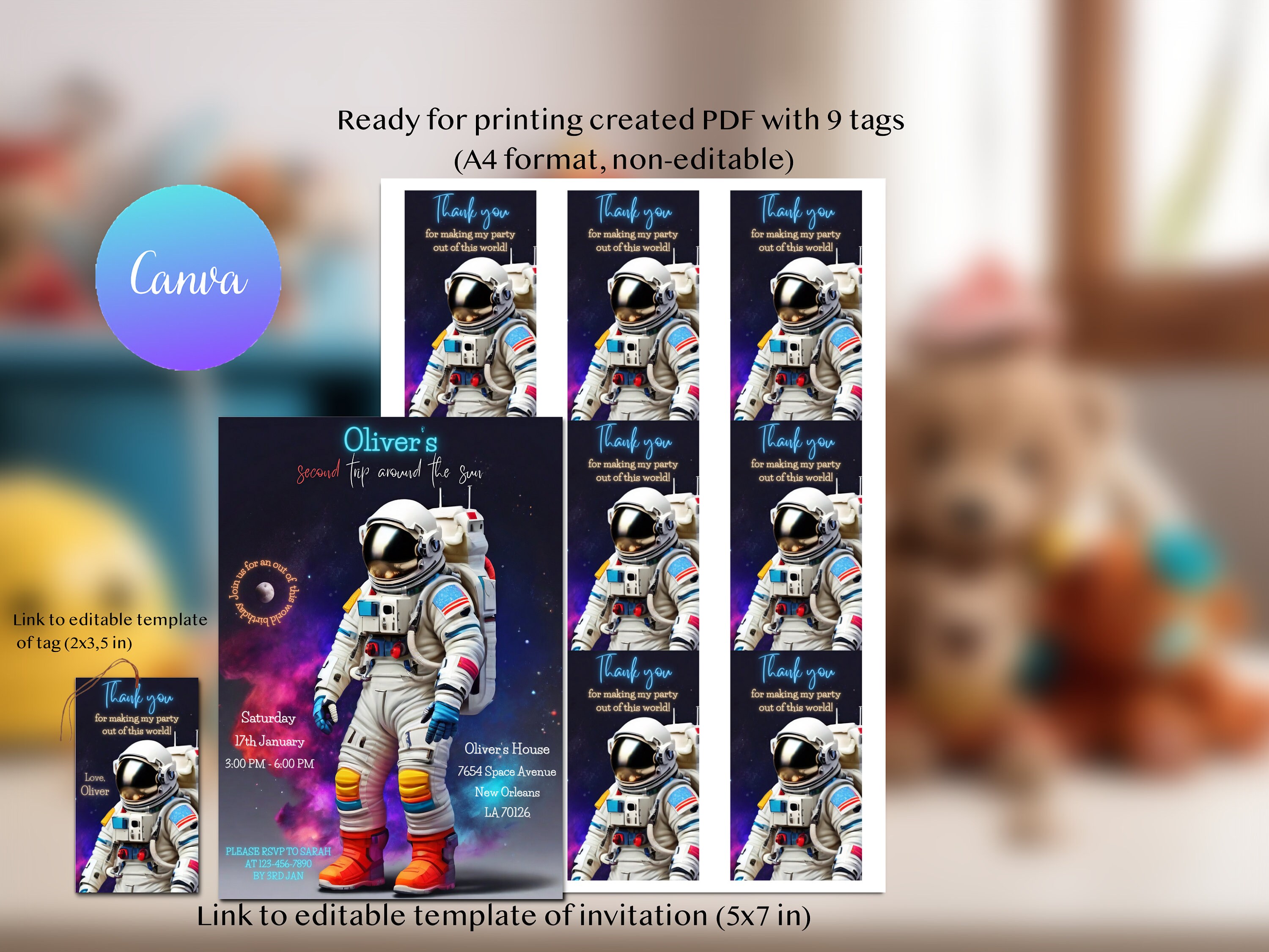 Outer Space Birthday Invitation Template, Planets Galaxy Boy Astronaut ...