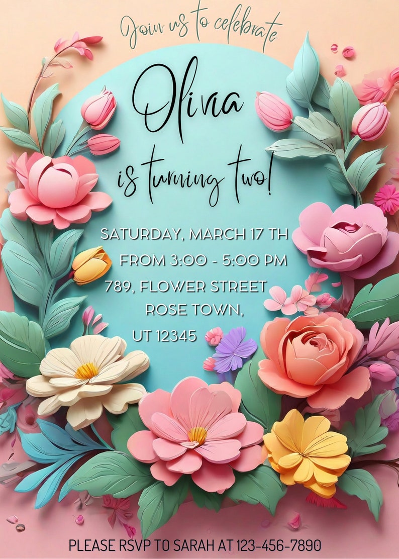 Flowers Birthday Invitation Template, Watercolor Editable Floral ...